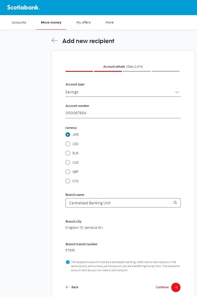 Scotia OnLine - Make a transfer to others | Scotiabank Jamaica