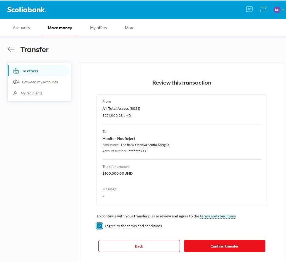 Scotia OnLine - Make a transfer to others | Scotiabank Jamaica